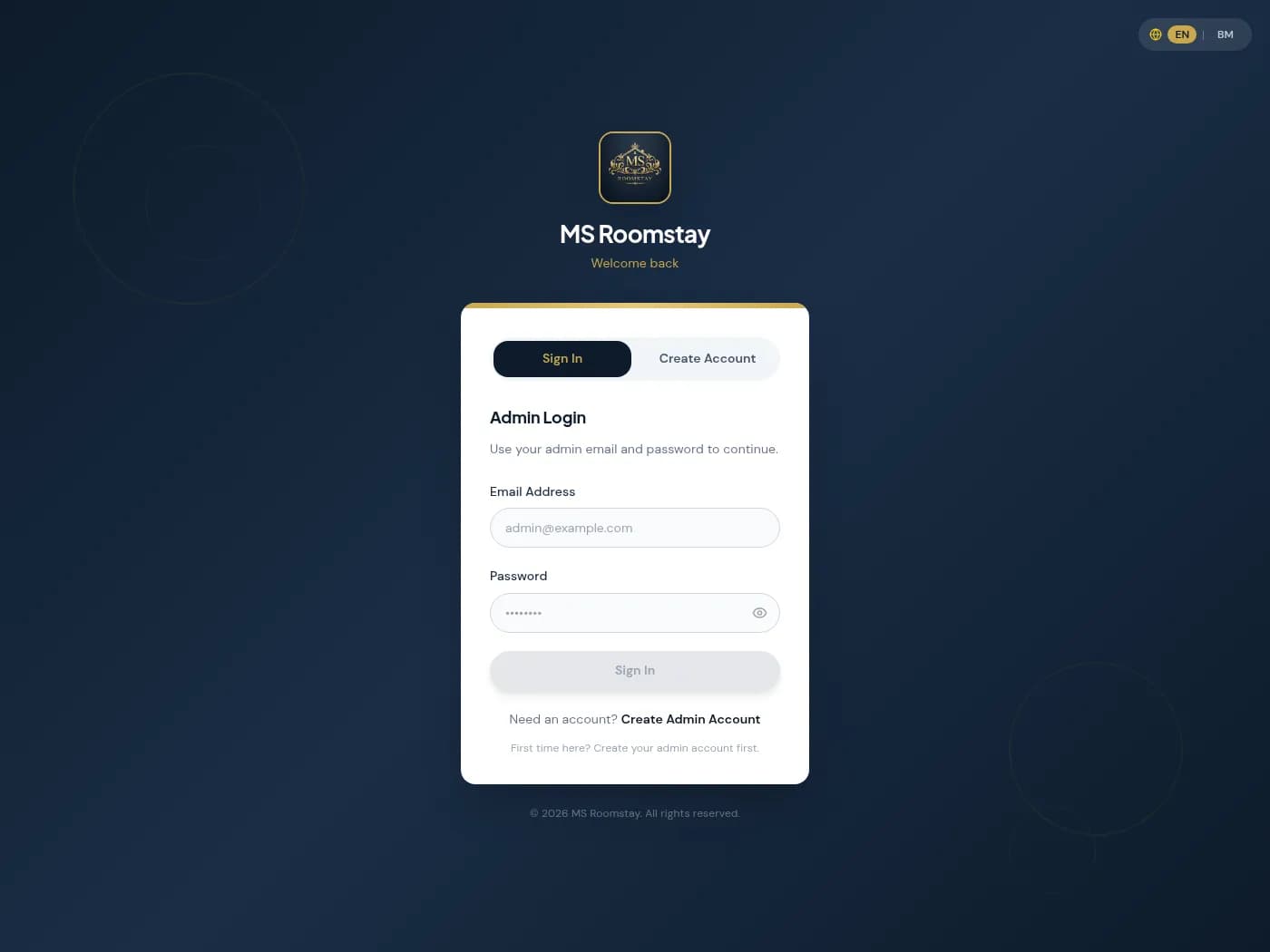Room Rental Admin Panel
