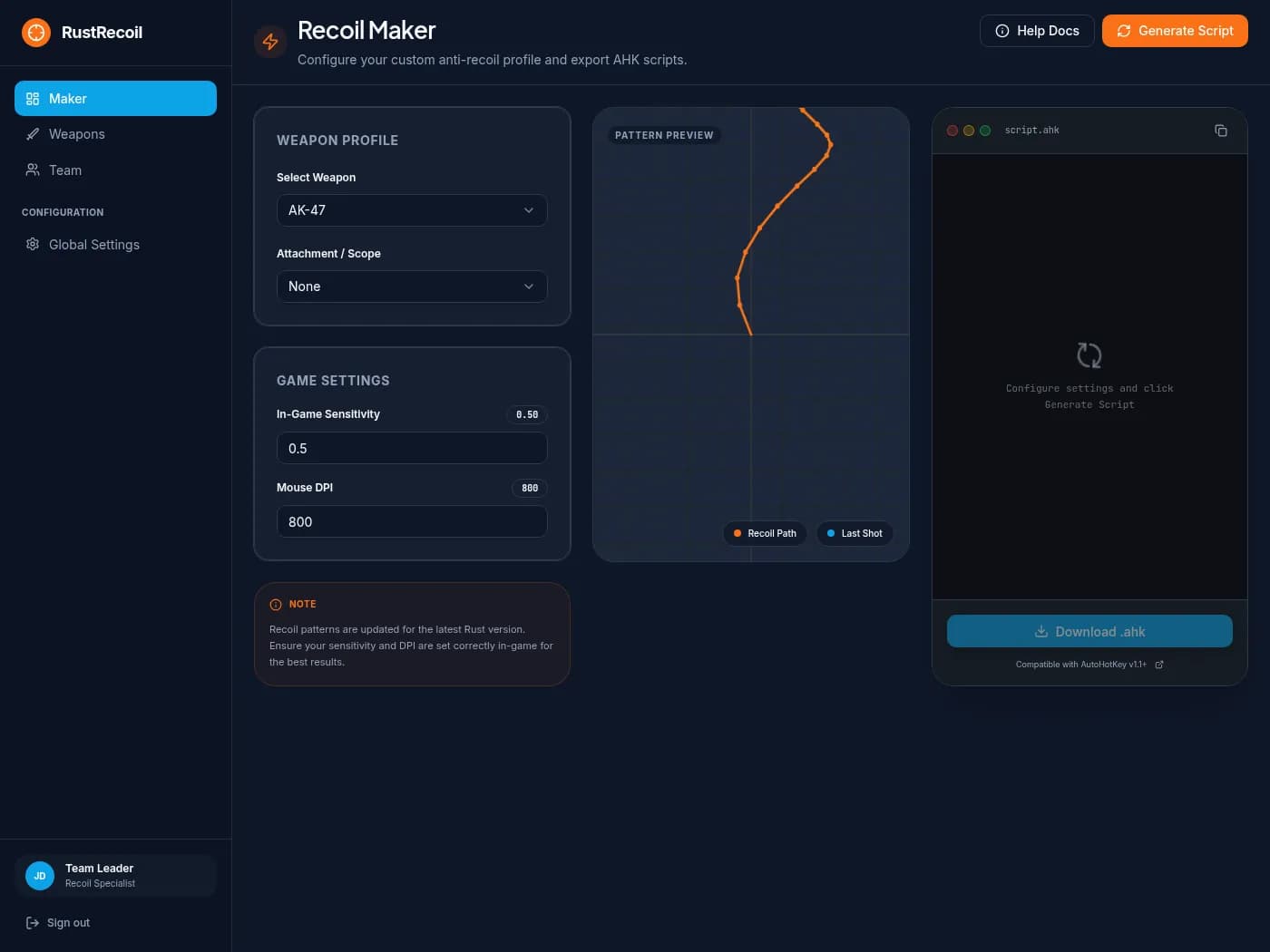 Rust Recoil Script Maker