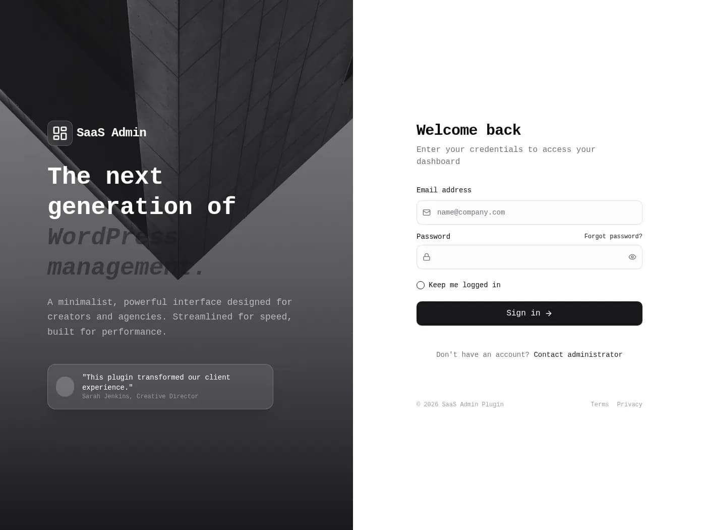 SaaS Admin Login Plugin
