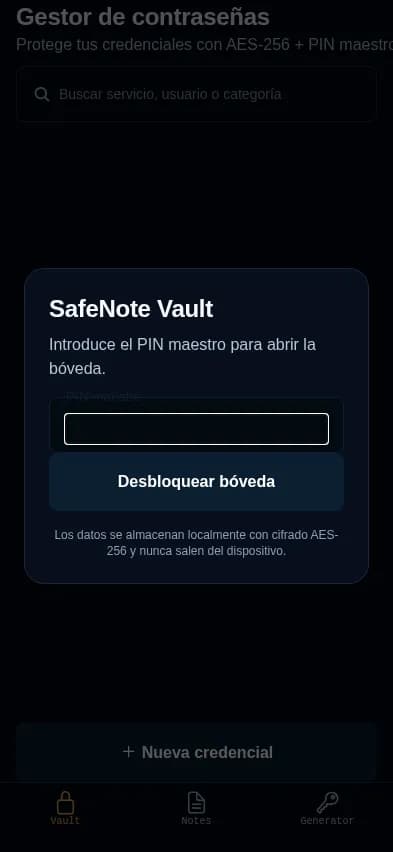 SafeNote Vault App