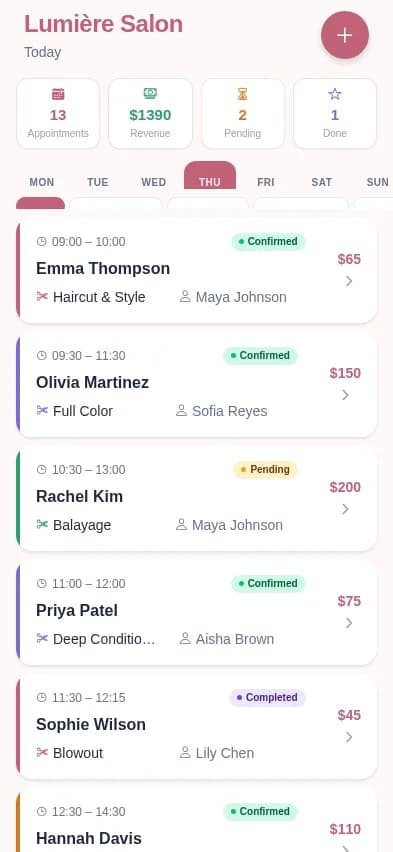 Salon Scheduler Page