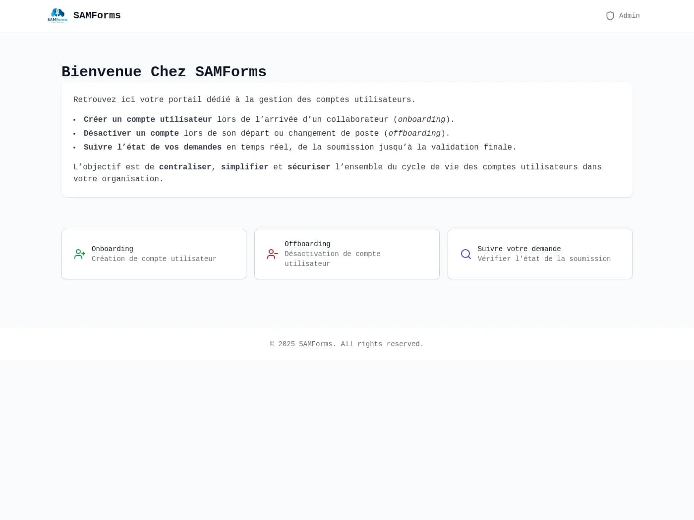 SAMForms User Lifecycle