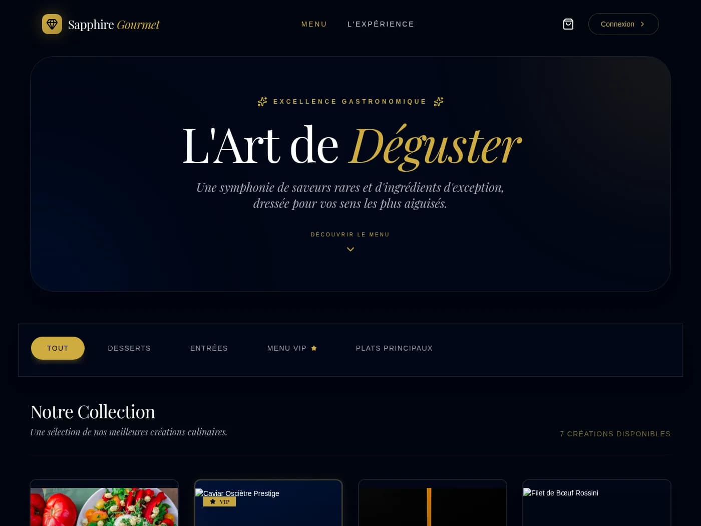 Sapphire Gourmet Menu