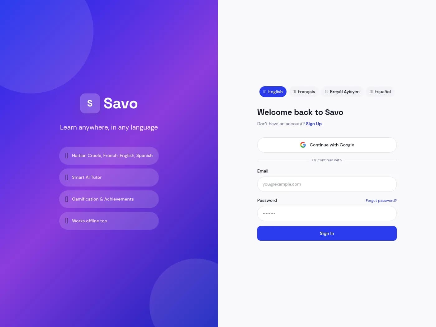Savo Global Learning App