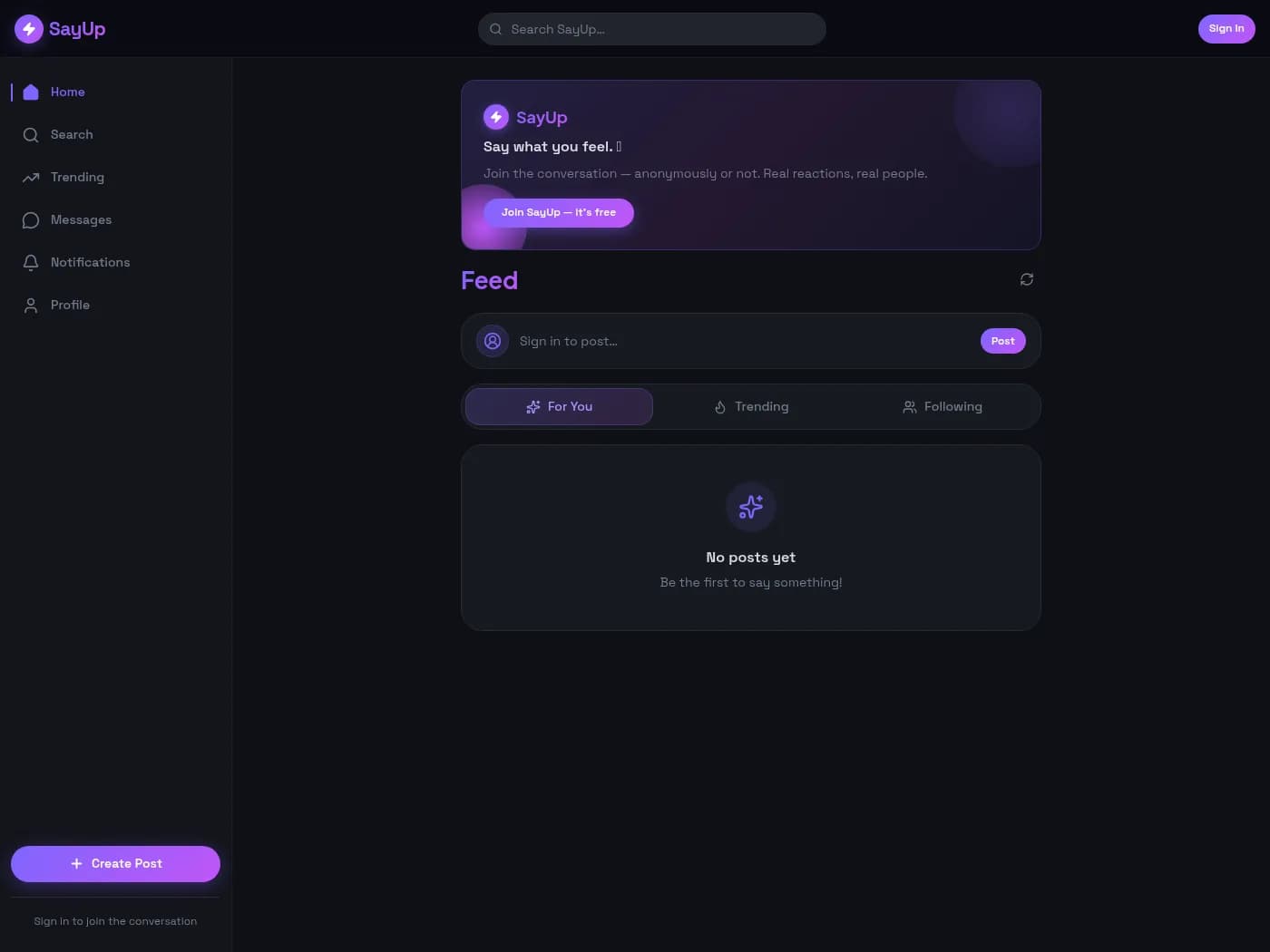 SayUp Social Platform