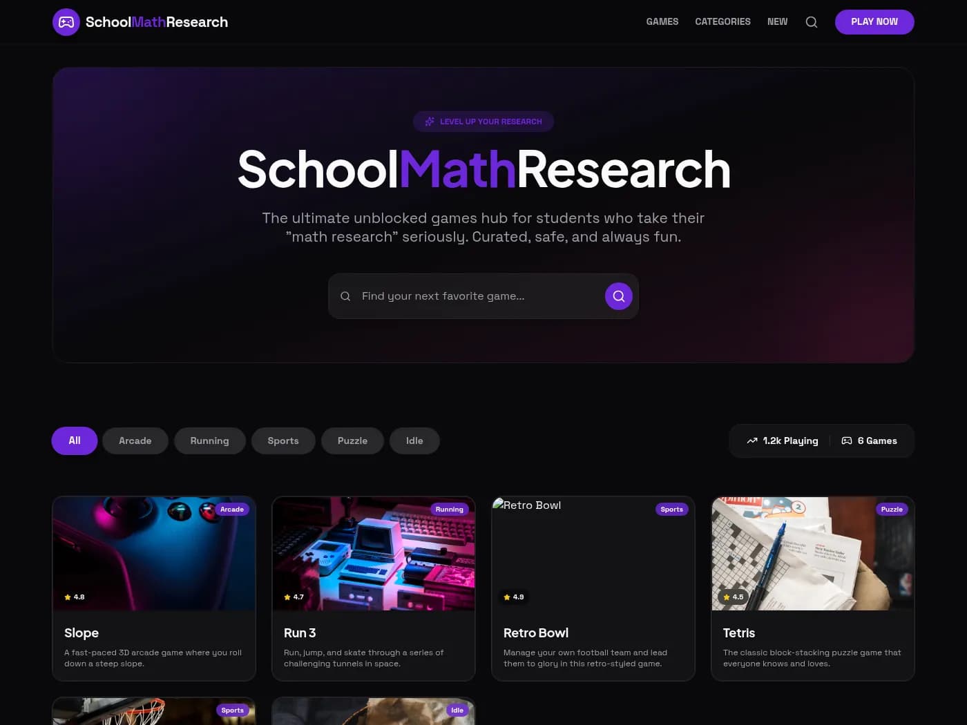 SchoolMathResearch Games Hub