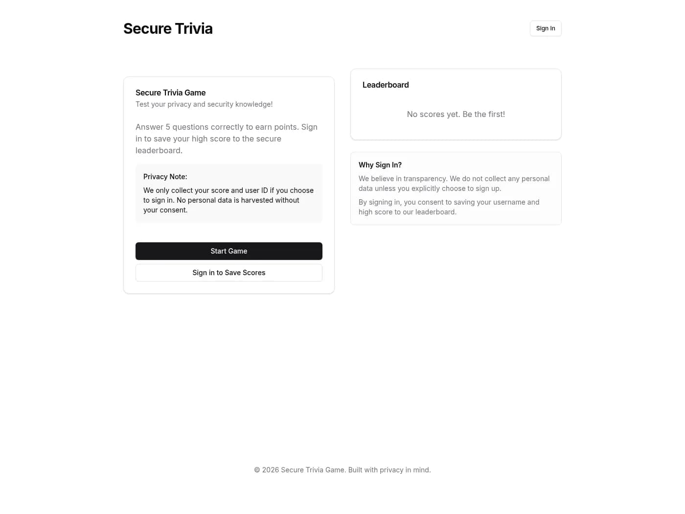Secure Trivia Game