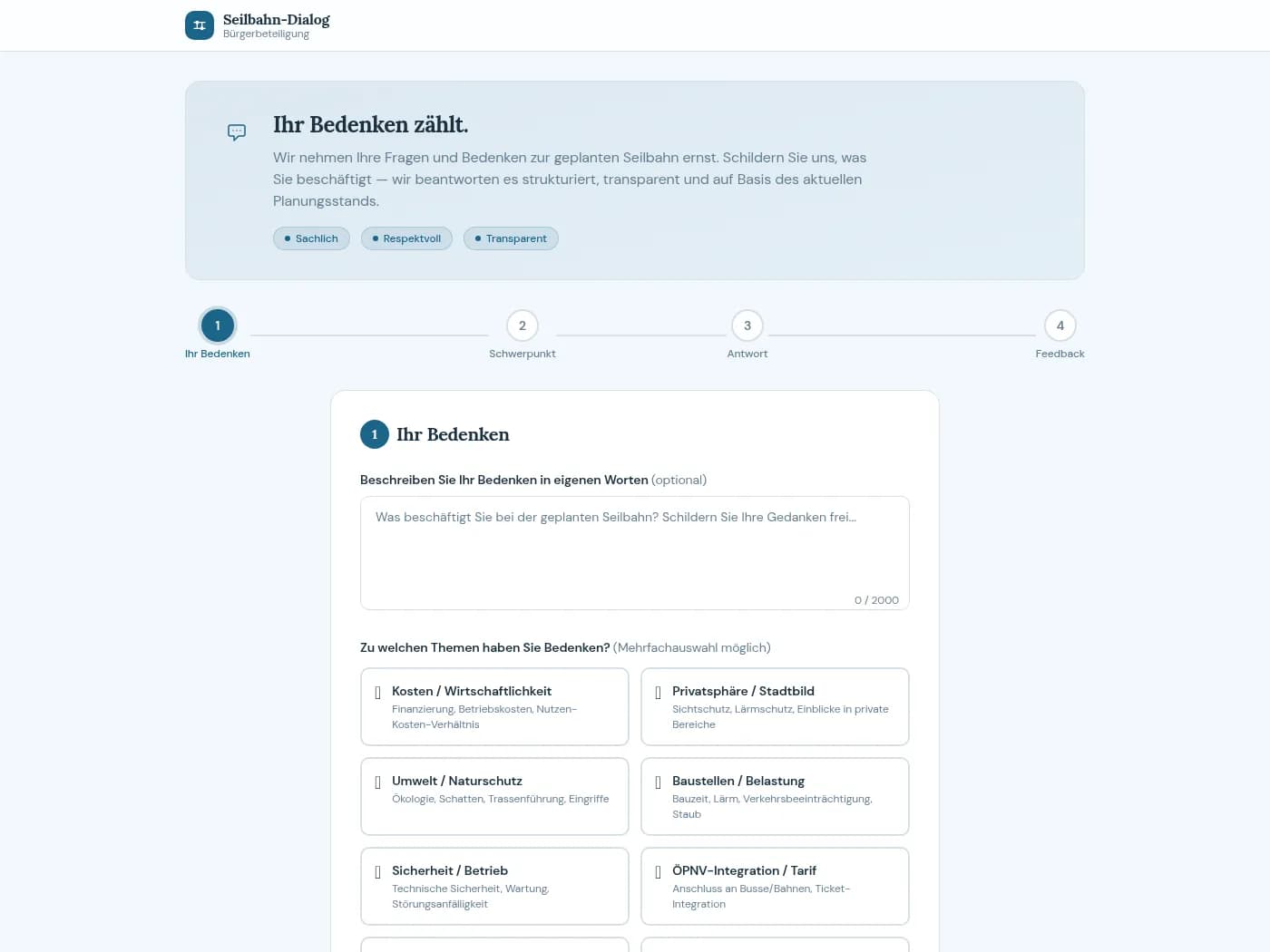 Seilbahn-Dialog WebApp