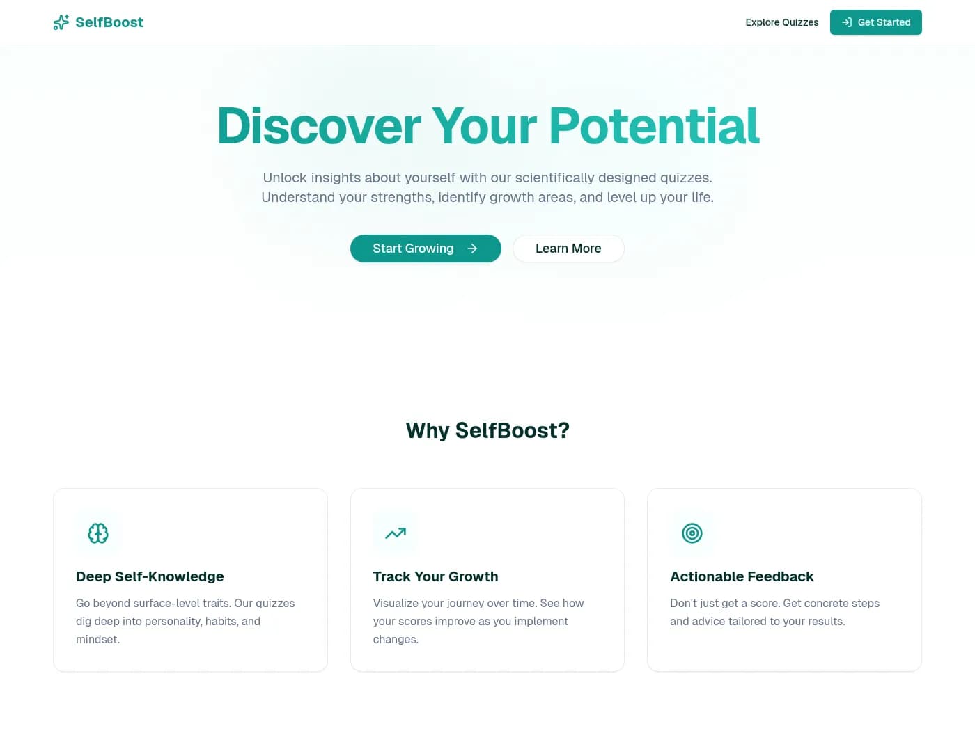 SelfBoost Quiz Platform