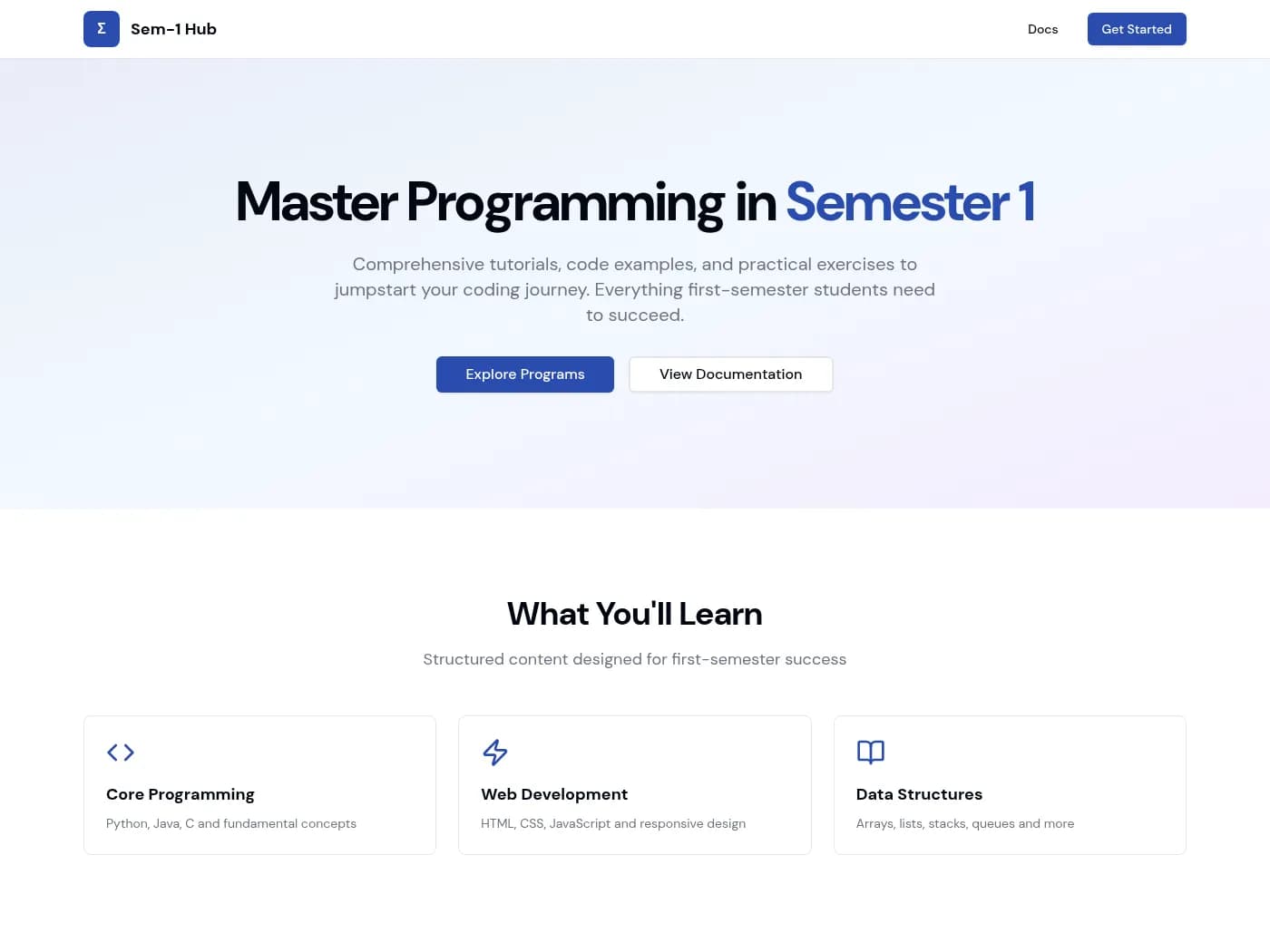 Semester 1 Programs Hub