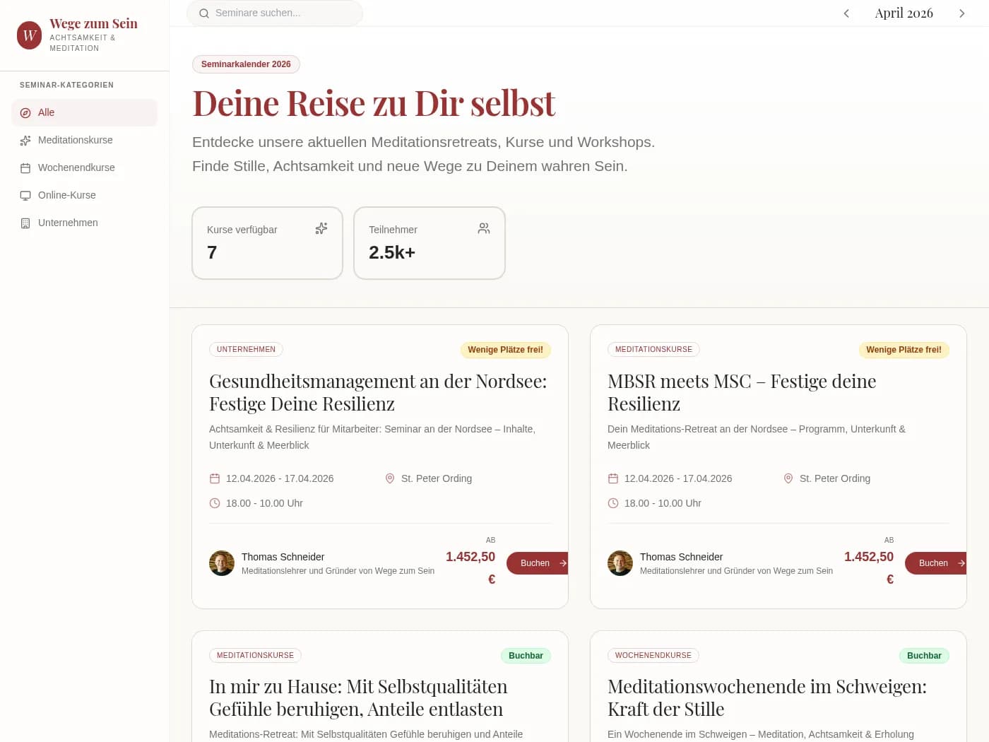 WegeZumSein Seminar Calendar