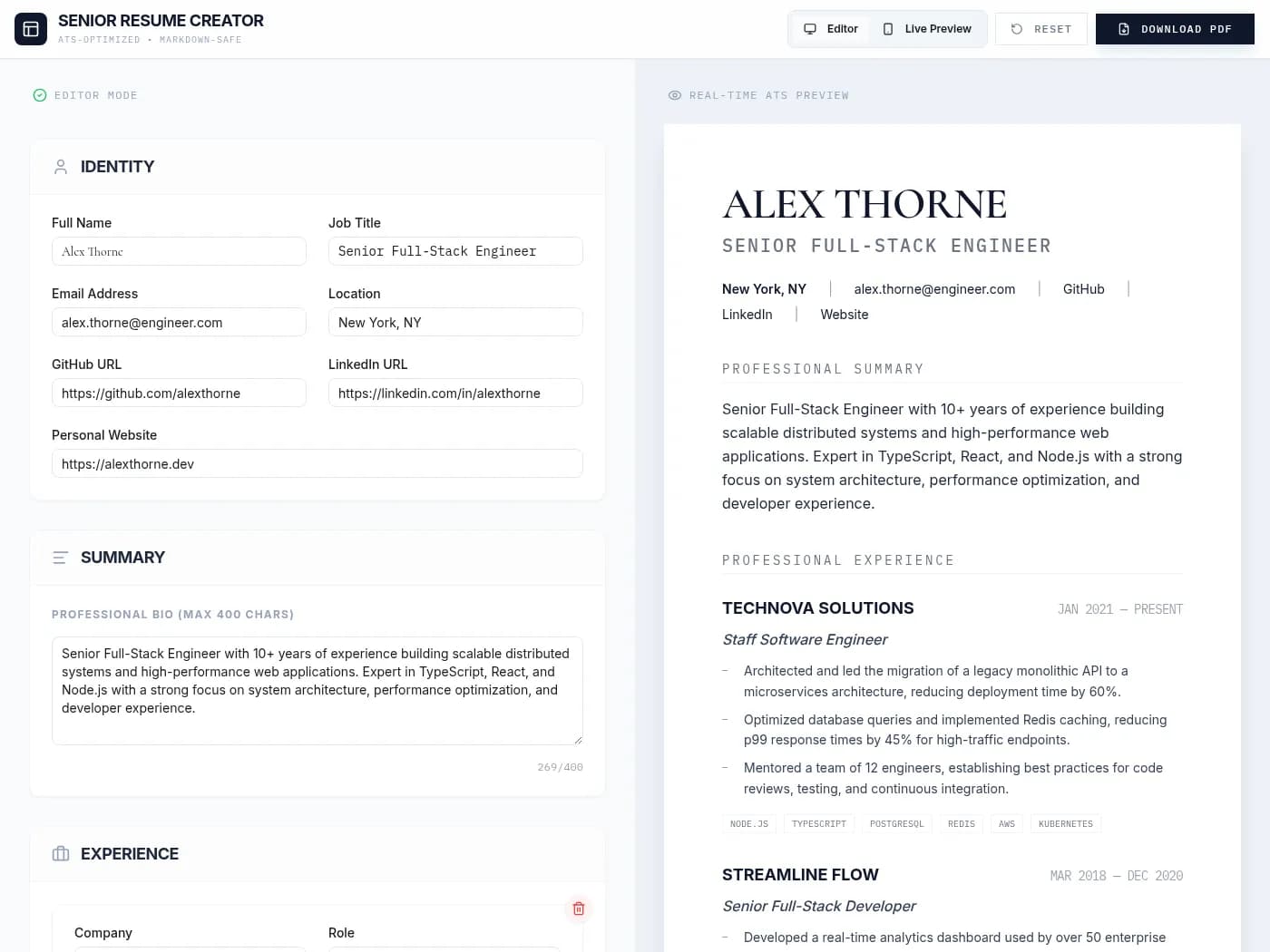 Senior Resume Creator