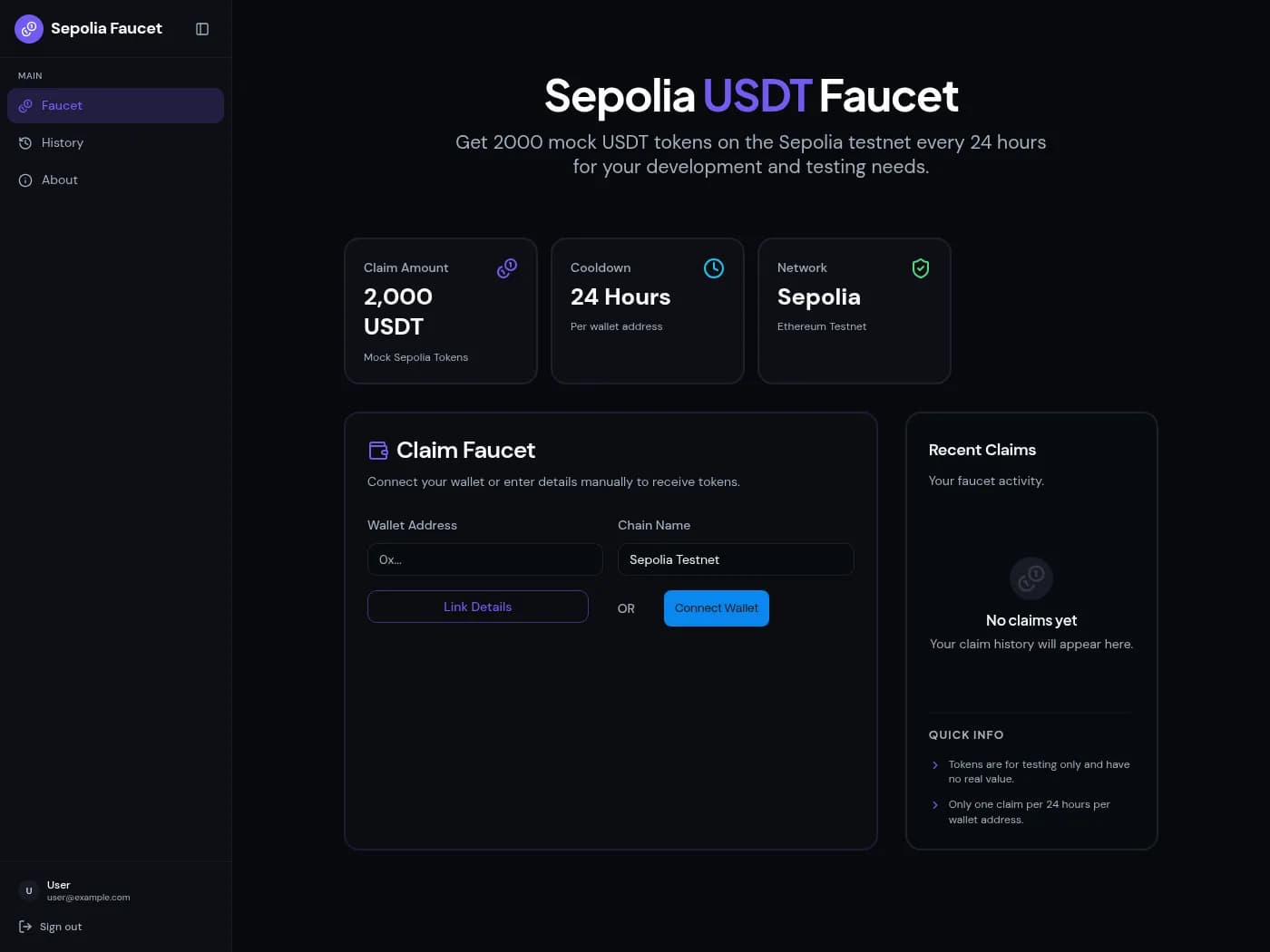 Sepolia USDT Faucet