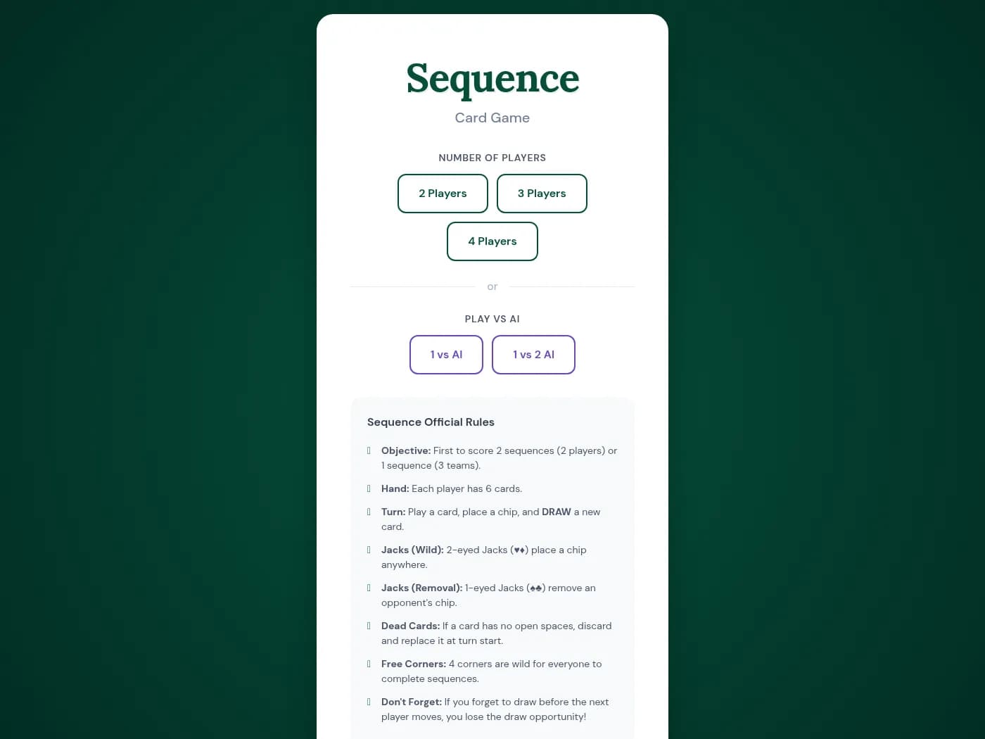 Sequence Card Game