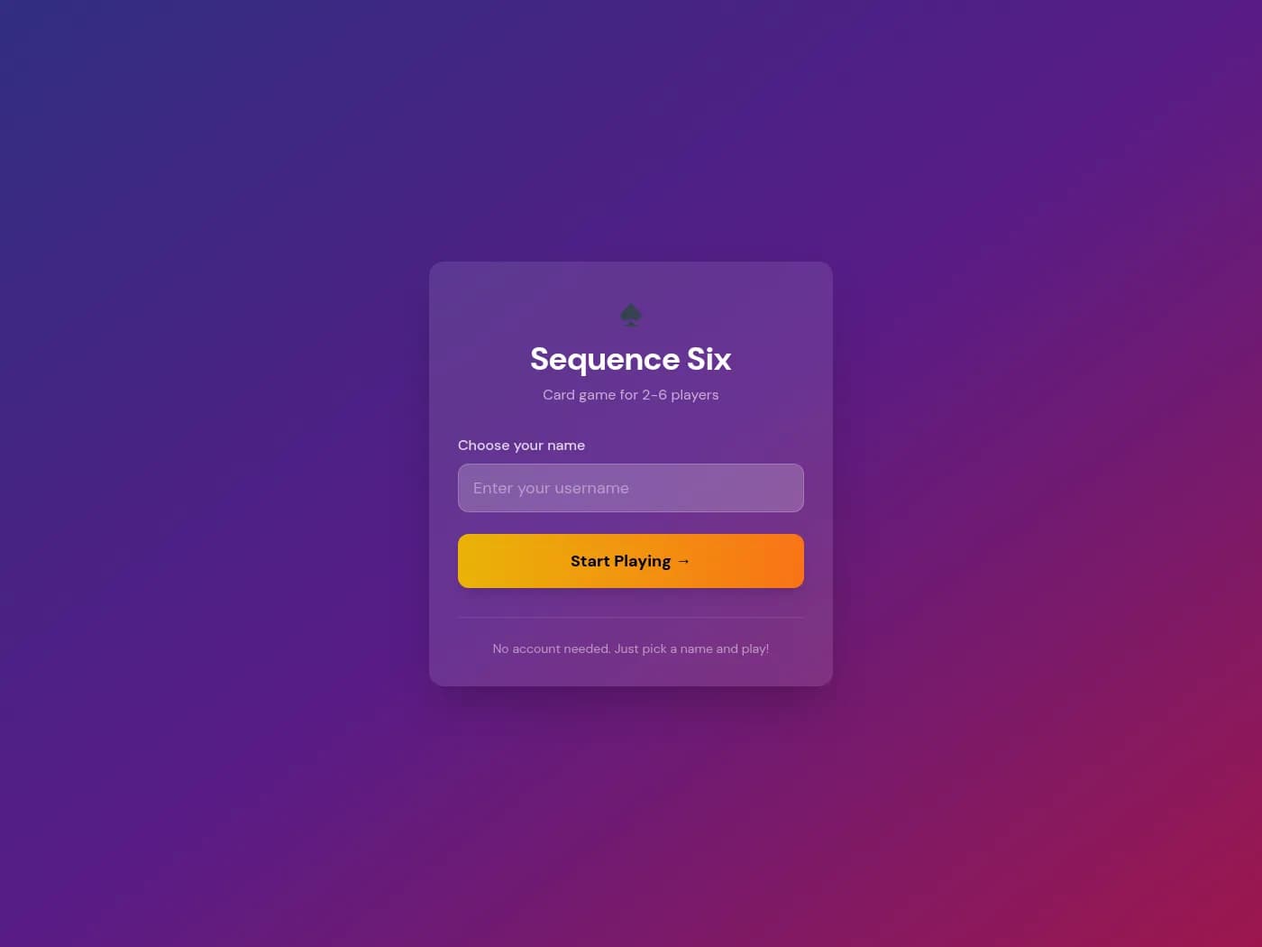 Sequence Six Card Game