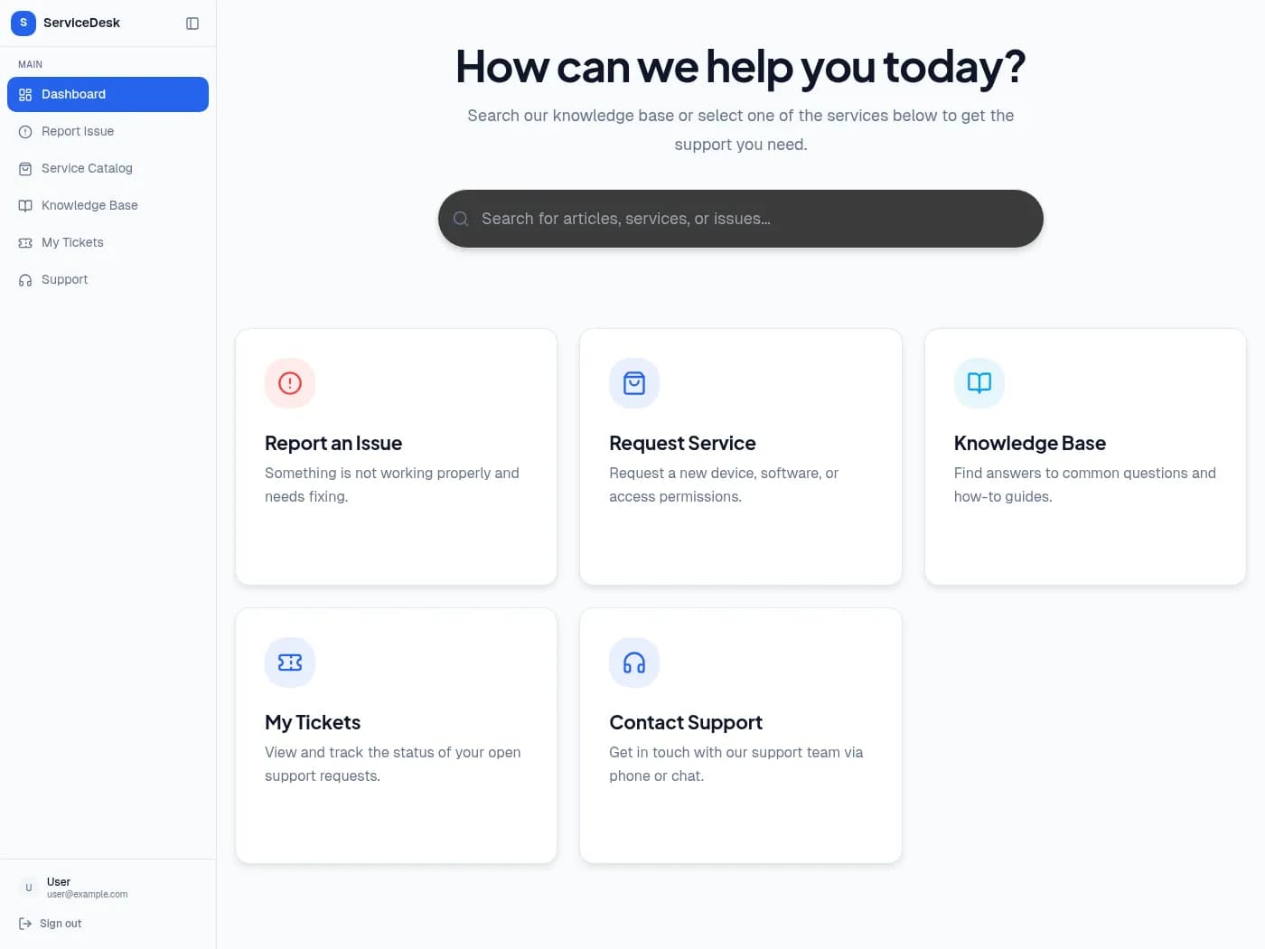 ServiceDesk Homepage