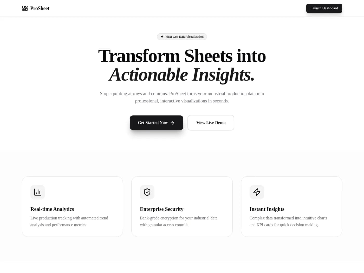 ProSheet Dashboard