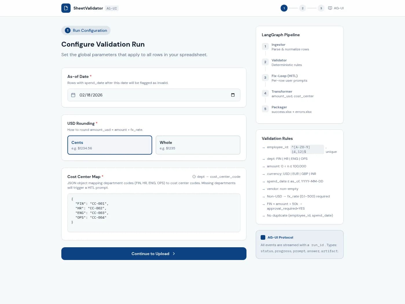 SheetValidator Agent UI