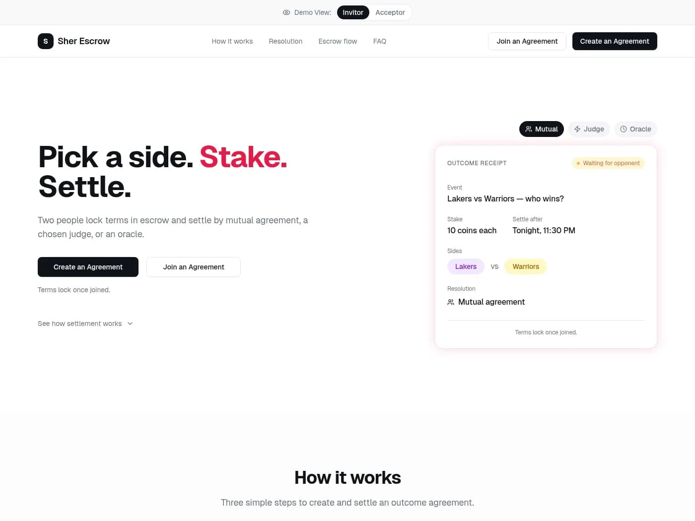 Sher Escrow Investor Demo