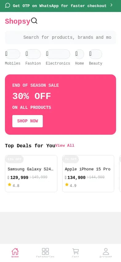 ShopsyX E-commerce App