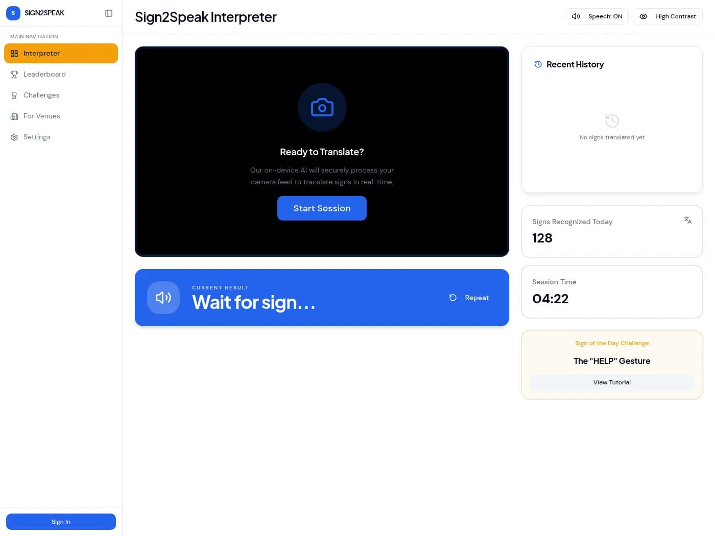 Sign2Speak Web Interpreter