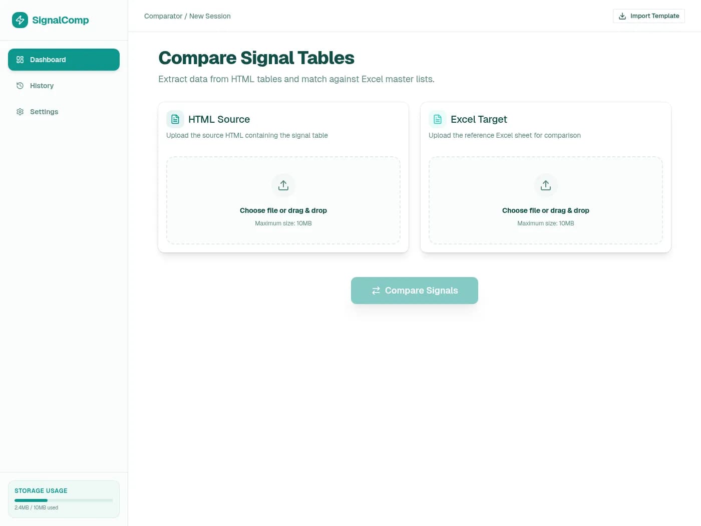 Signal Table Comparator