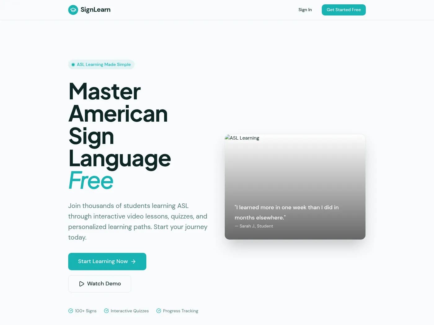 SignLearn Free ASL Website