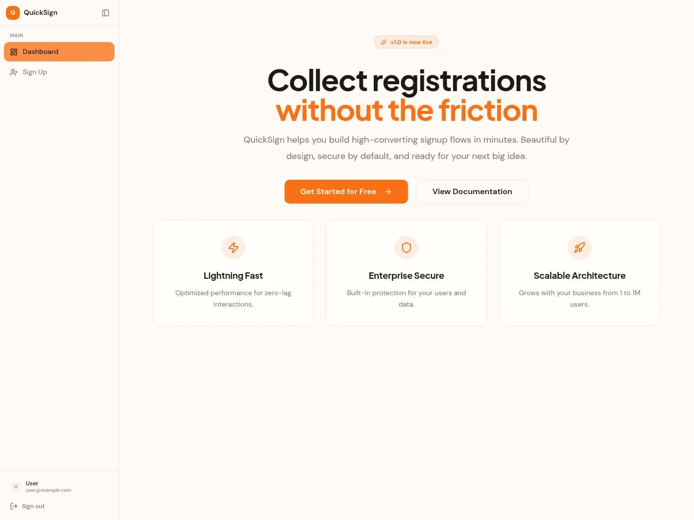 QuickSign Up Form
