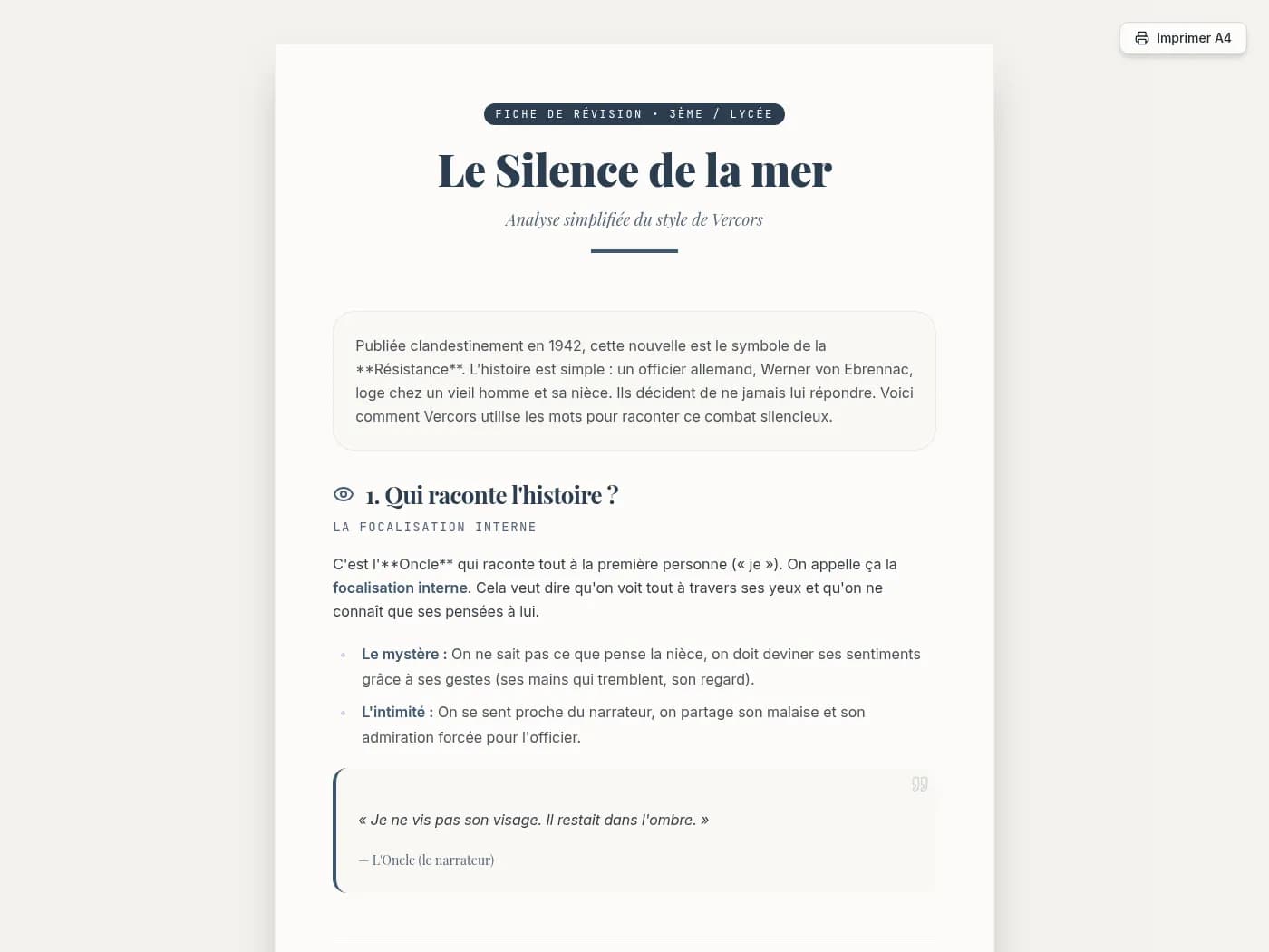 Silence de la Mer Easy Guide