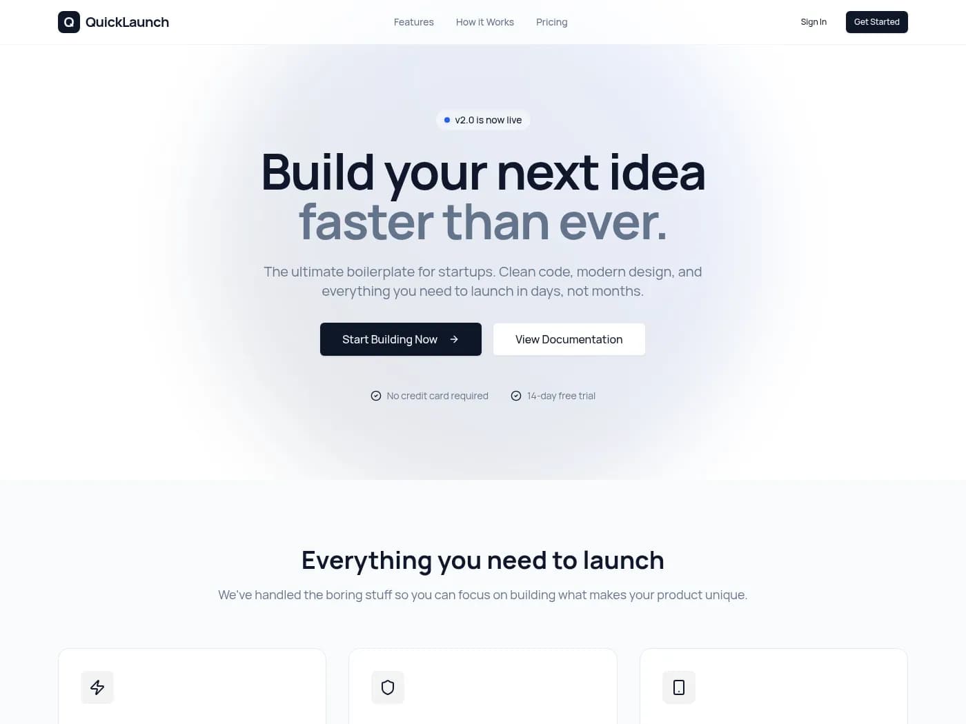 QuickLaunch Landing