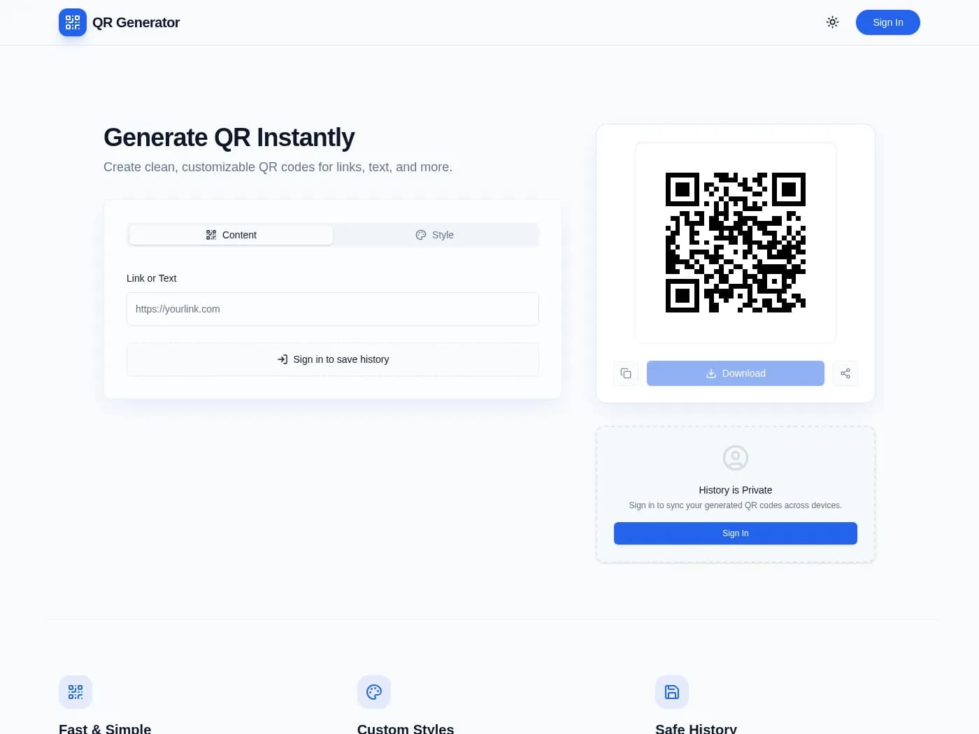 Simple QR Generator