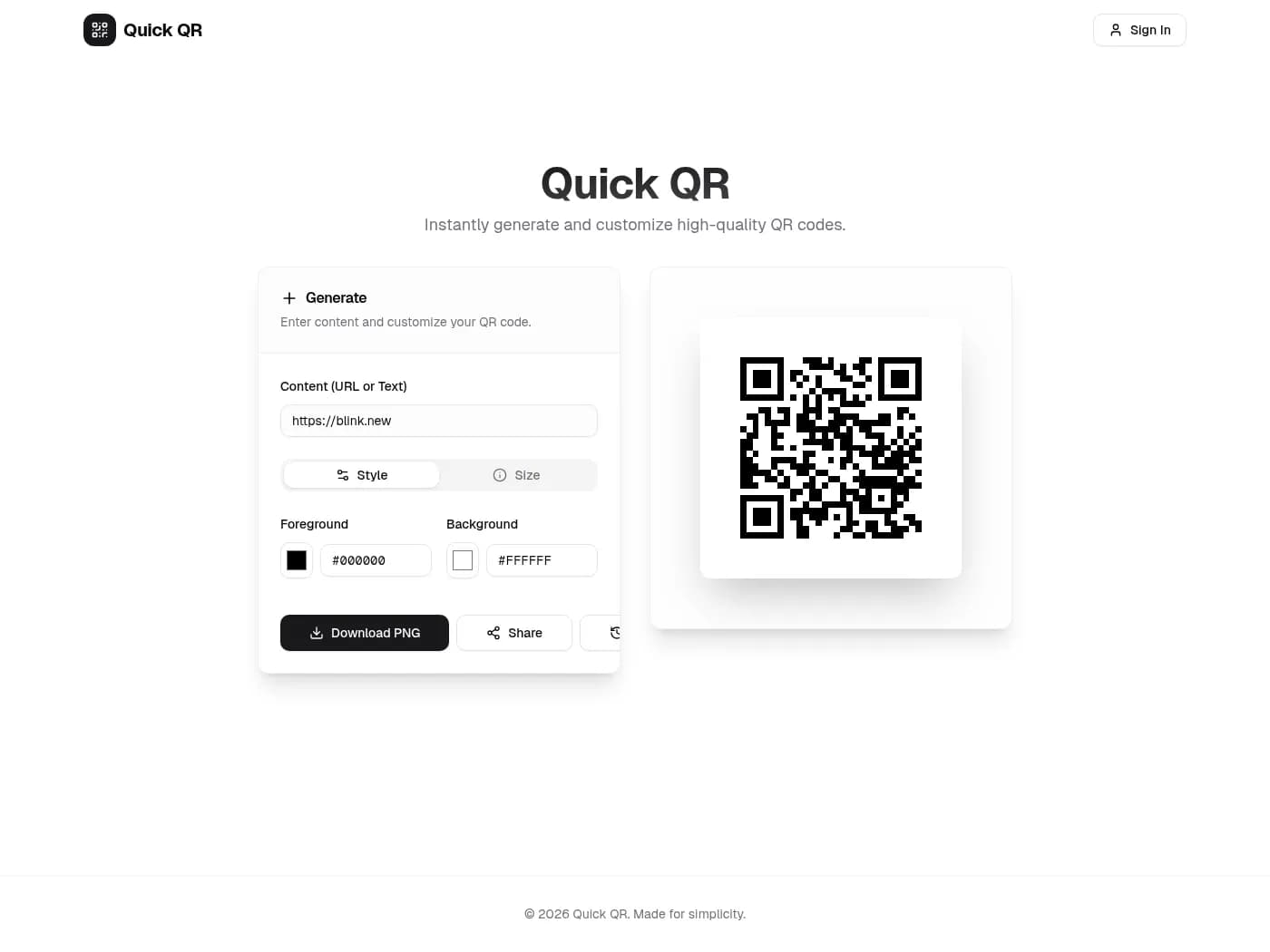 Quick QR Generator