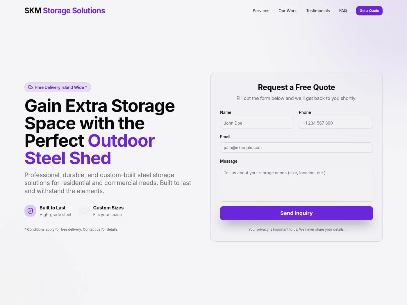 SKM Storage Landing Page