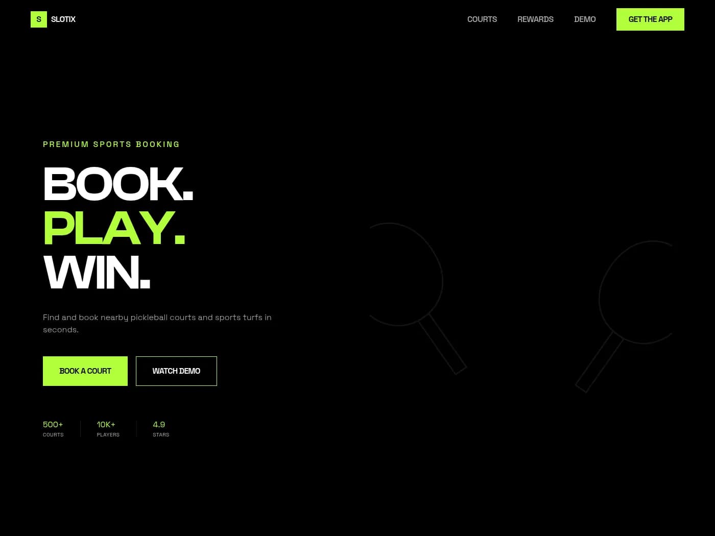 Slotix Sports Booking Landing