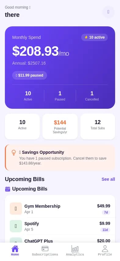 Smart Subscription Tracker