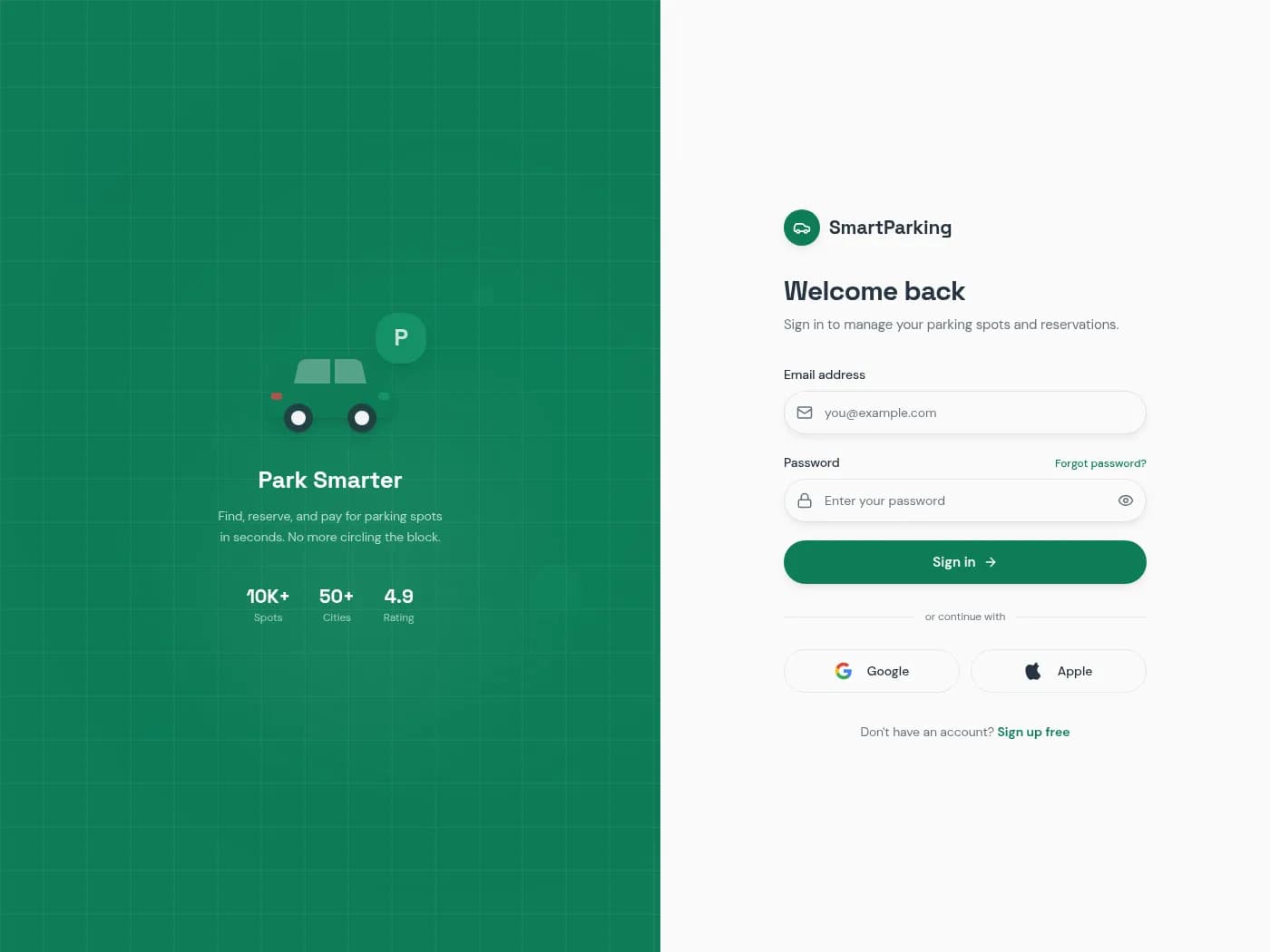 SmartParking Login Page