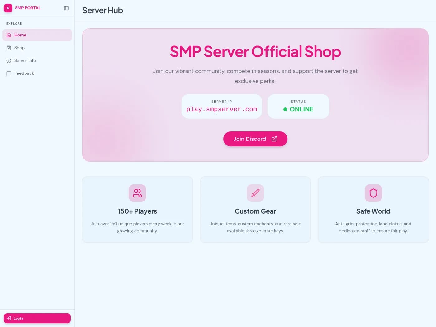 SMP Server Shop Portal
