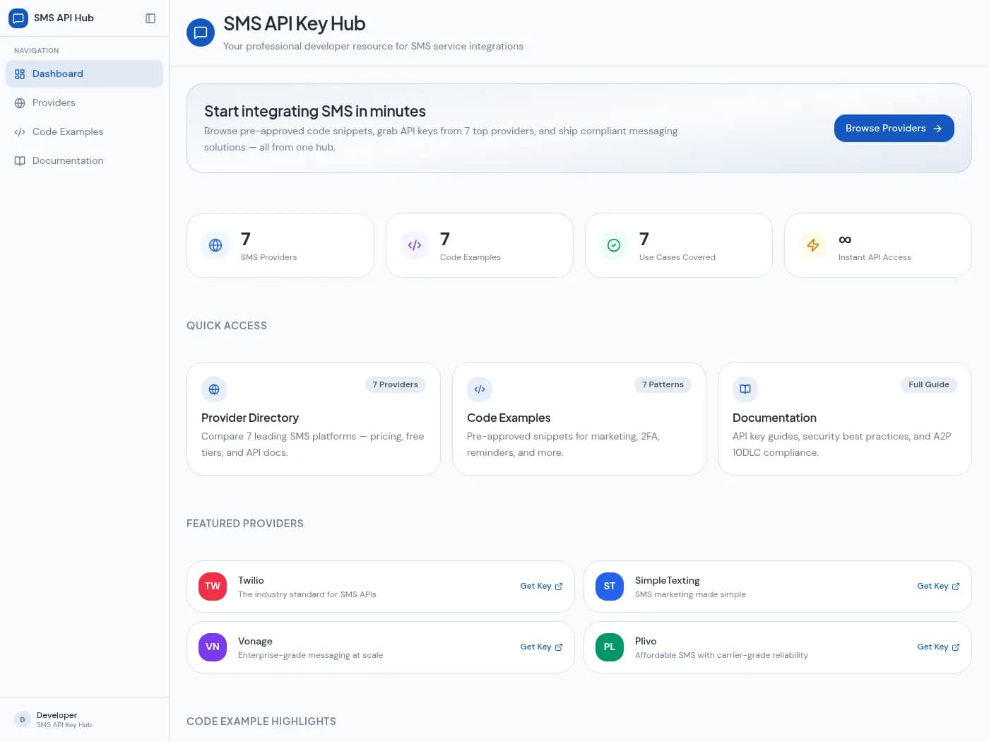 SMS API Key Hub