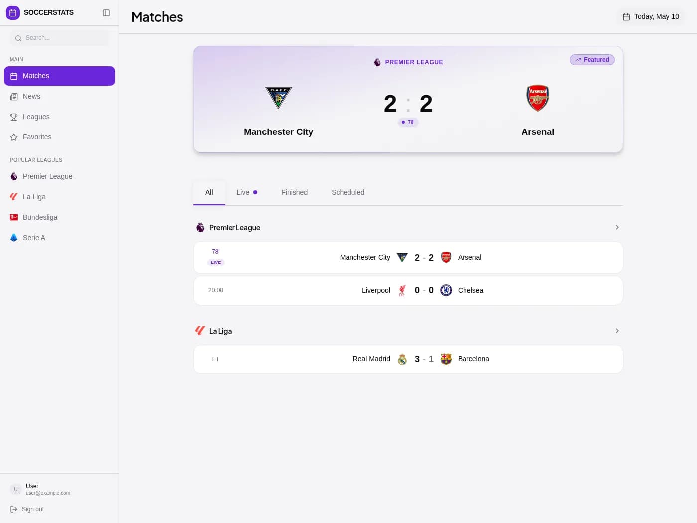 SoccerStats Live Web