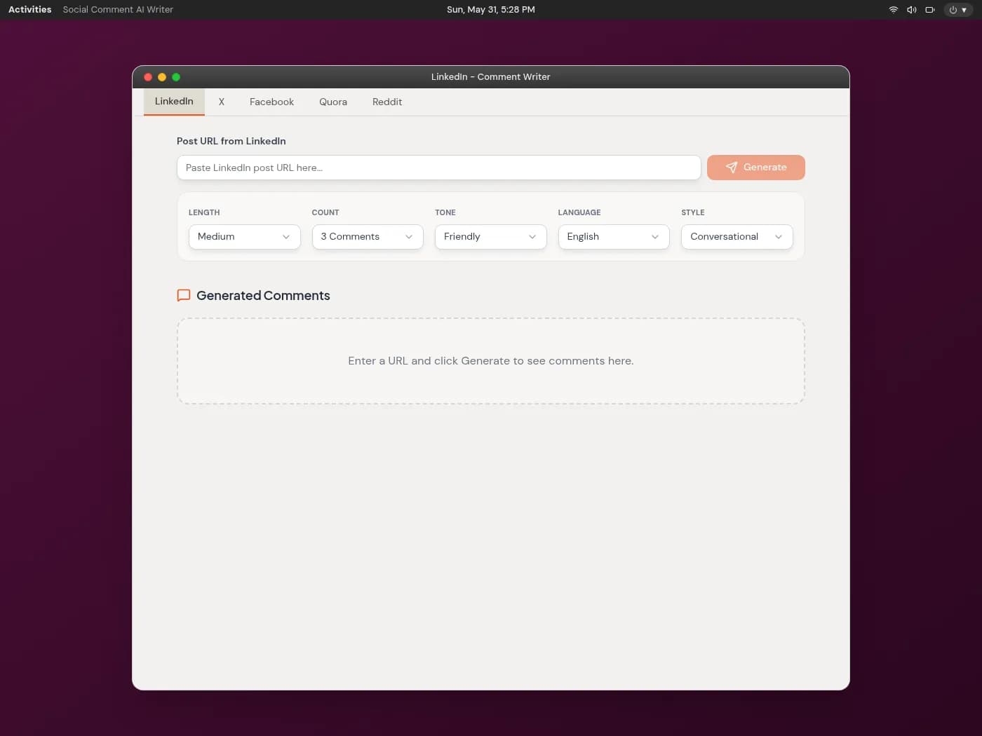 Social Comment AI Writer