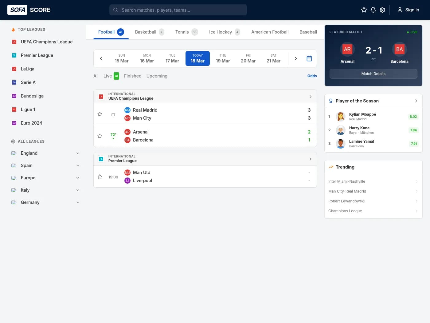 SofaScore Clone