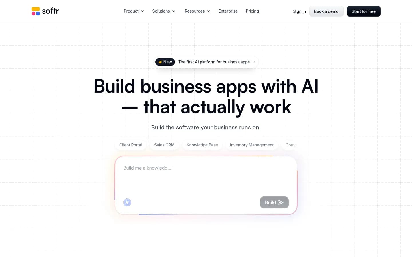 Softr landing page — no-code app builder for Airtable and Google Sheets
