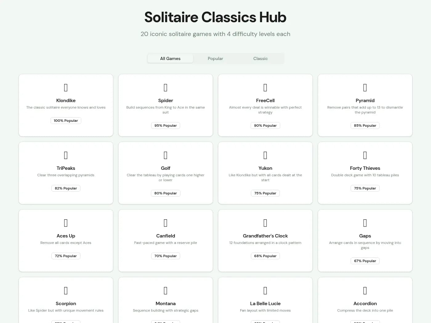 Solitaire Classics Hub