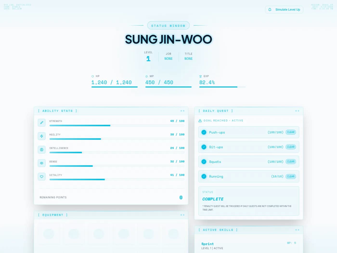 Solo Leveling Statboard