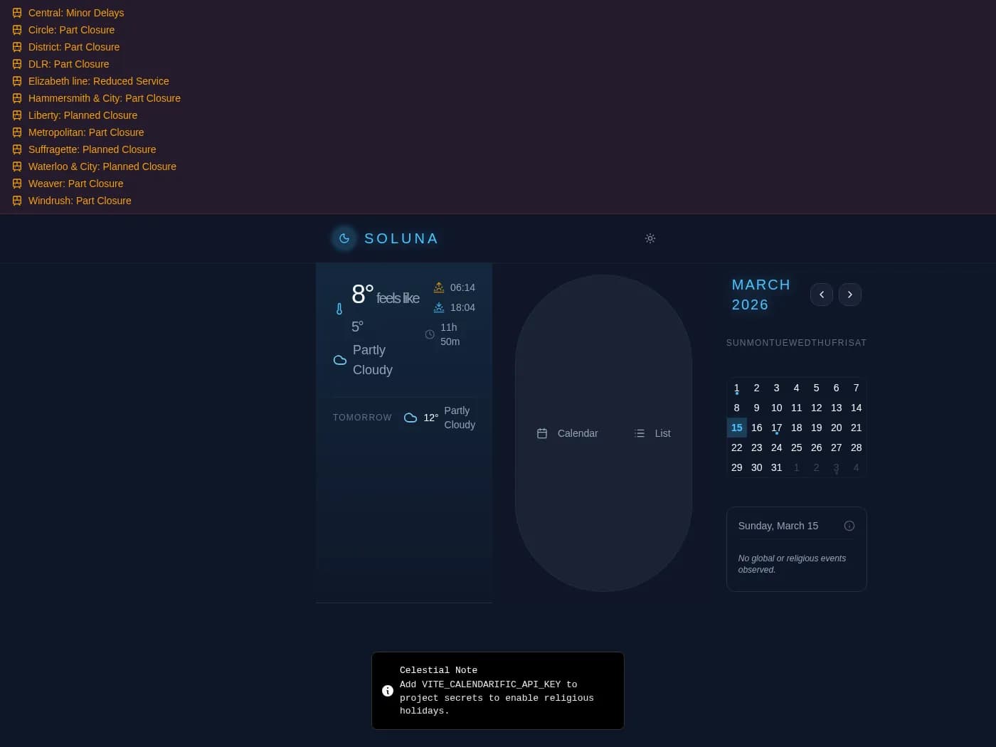 Soluna Calendar App