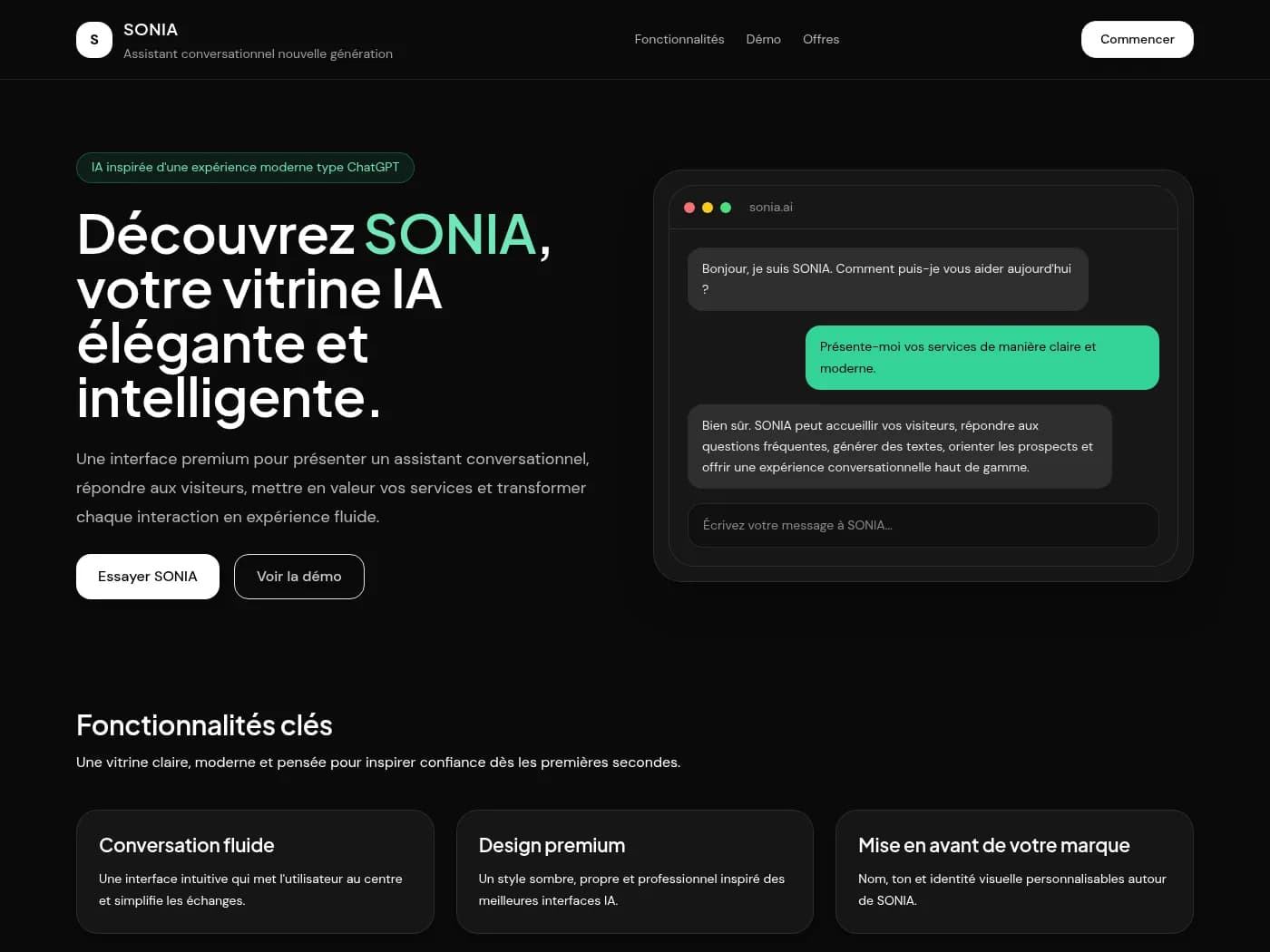 Sonia AI Landing Page