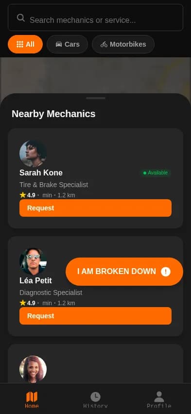 SOS Mecano Mobile UI