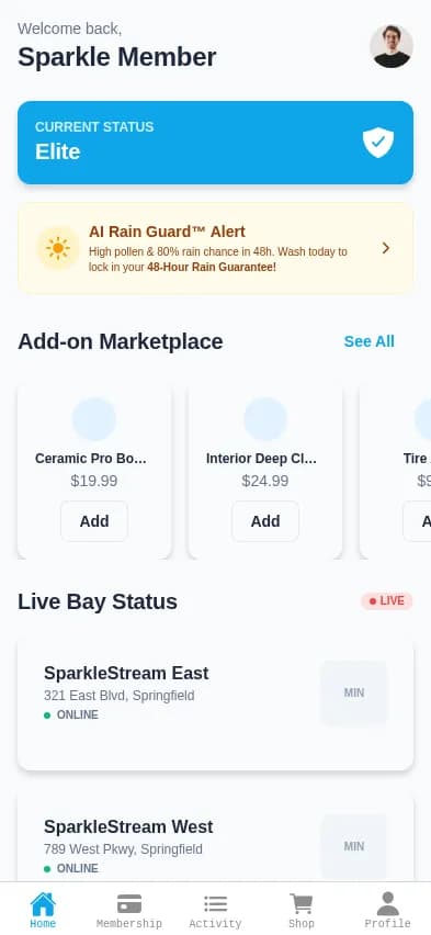 SparkleStream Car Wash App