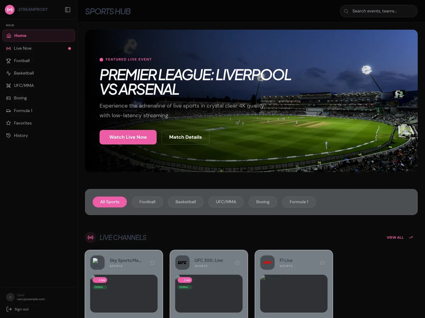 StreamProxy Sports Hub