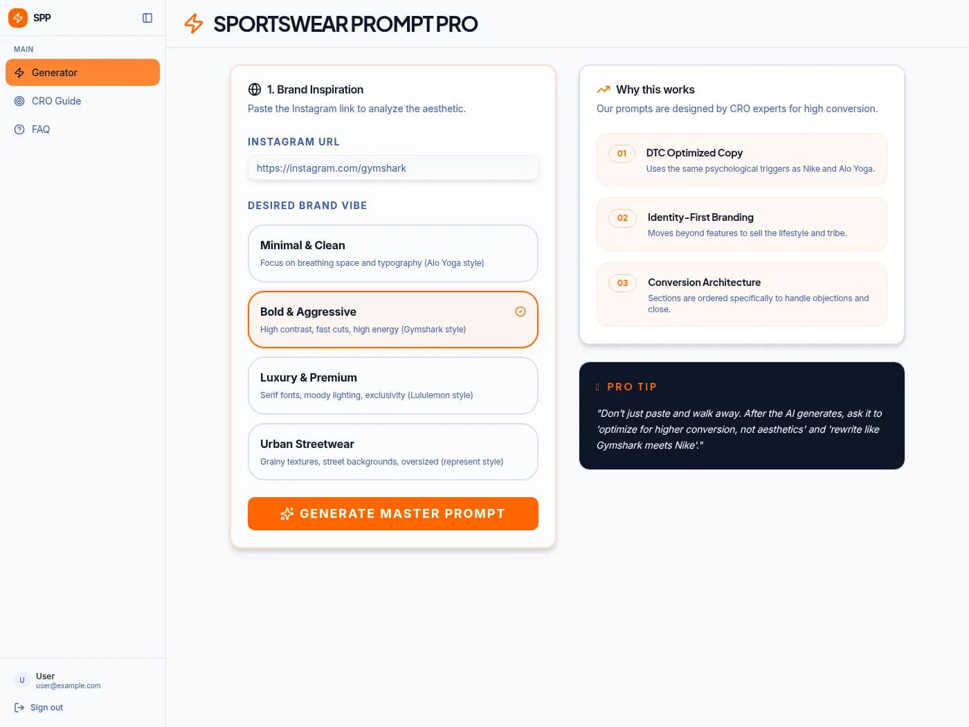 Conversion Website Prompt Generator